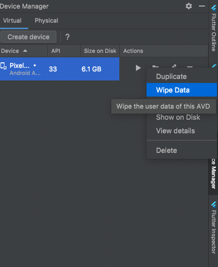 [Flutter] 안드로이드 스튜디오 AVD 에뮬레이터 실행 오류 - Android Virtual Device Error launching application on sdk ...