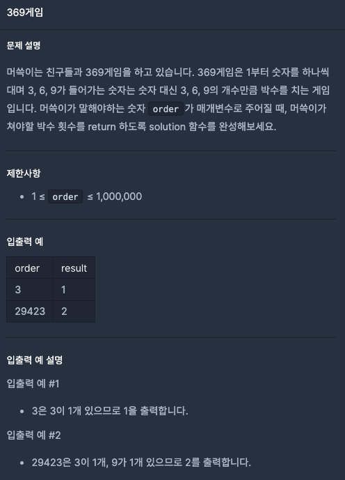 [Swift 알고리즘] - 369게임 (Programmers)