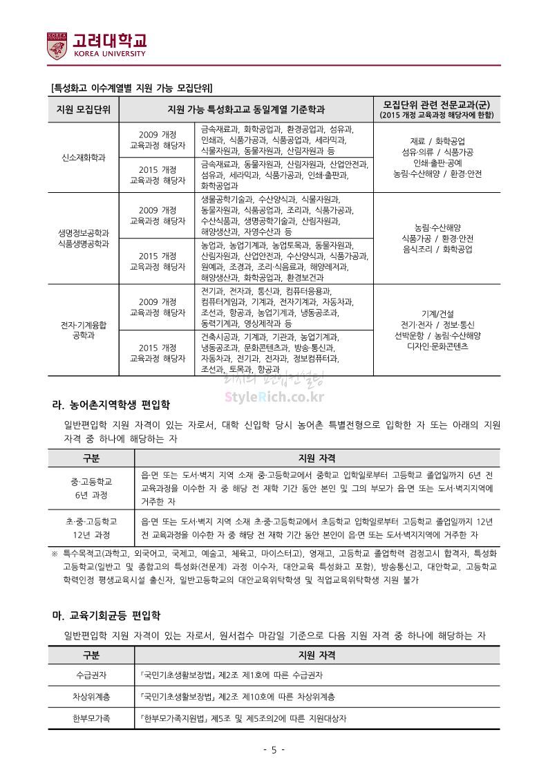 고려대세종 편입 2023학년도 모집요강 간편하게 보자