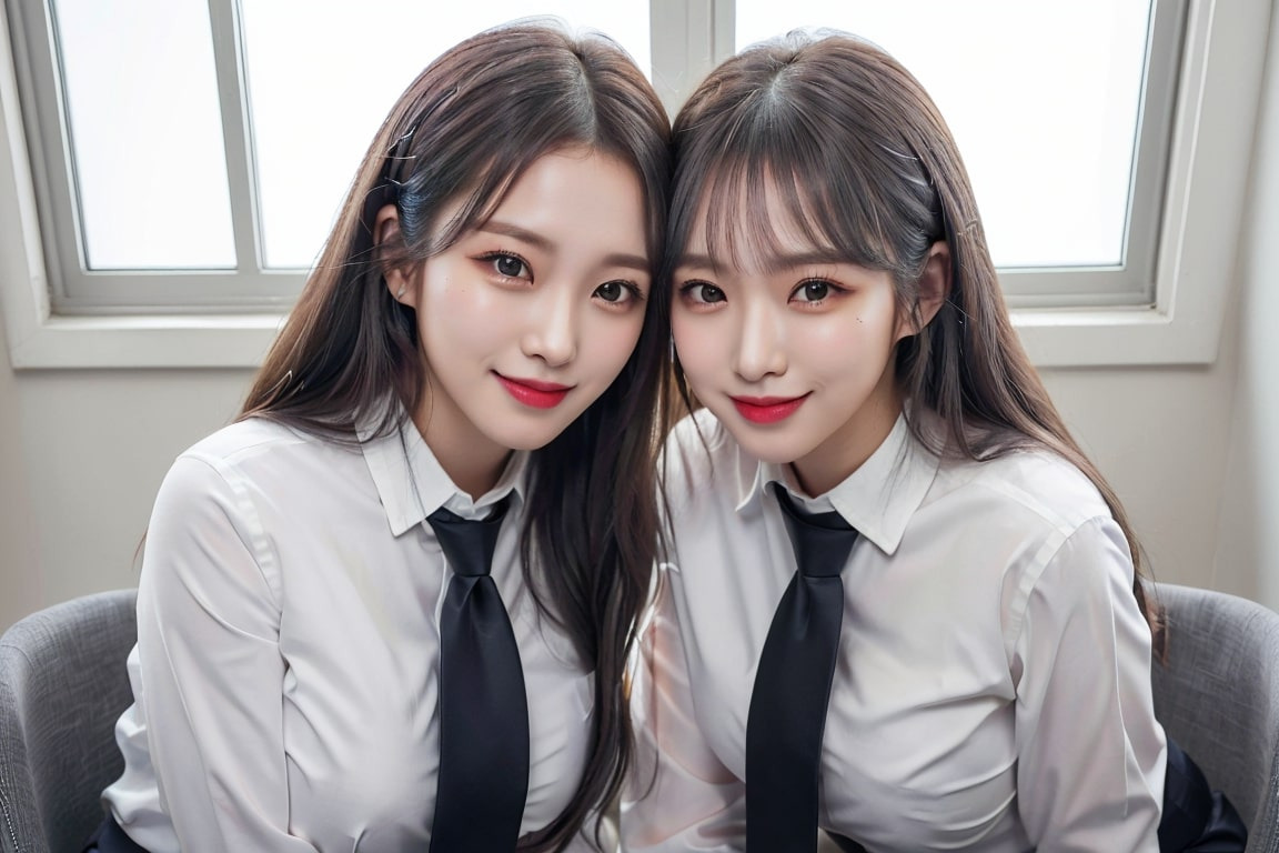 Ai로 교복입은 일란성 쌍둥이 사진 찍어주기