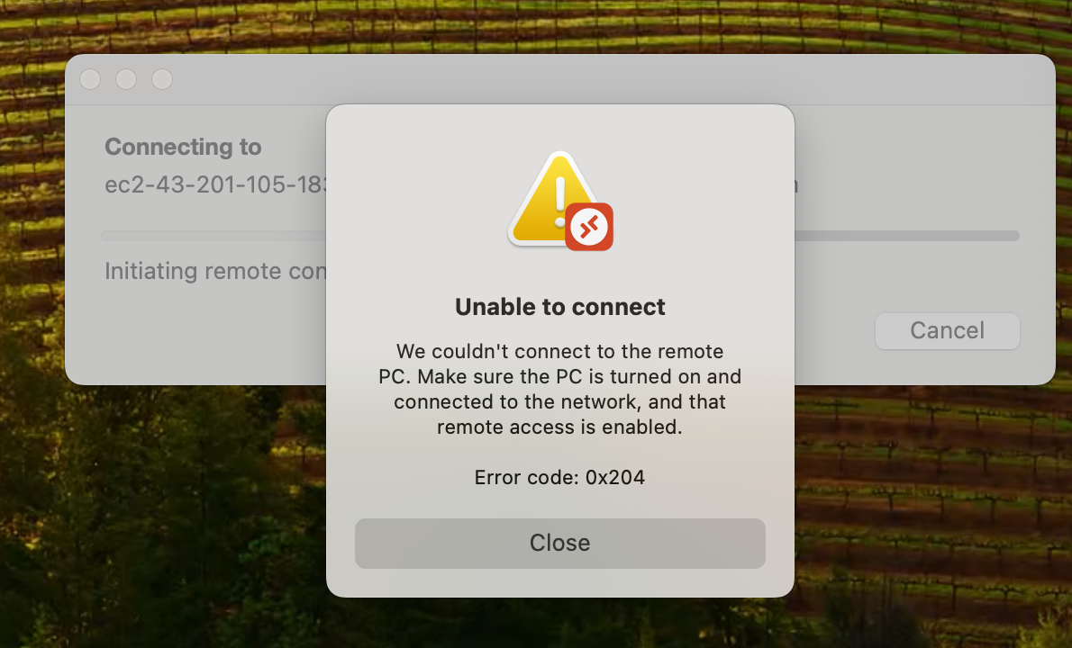 아마존 aws EC2 RDP 연결오류 0x204