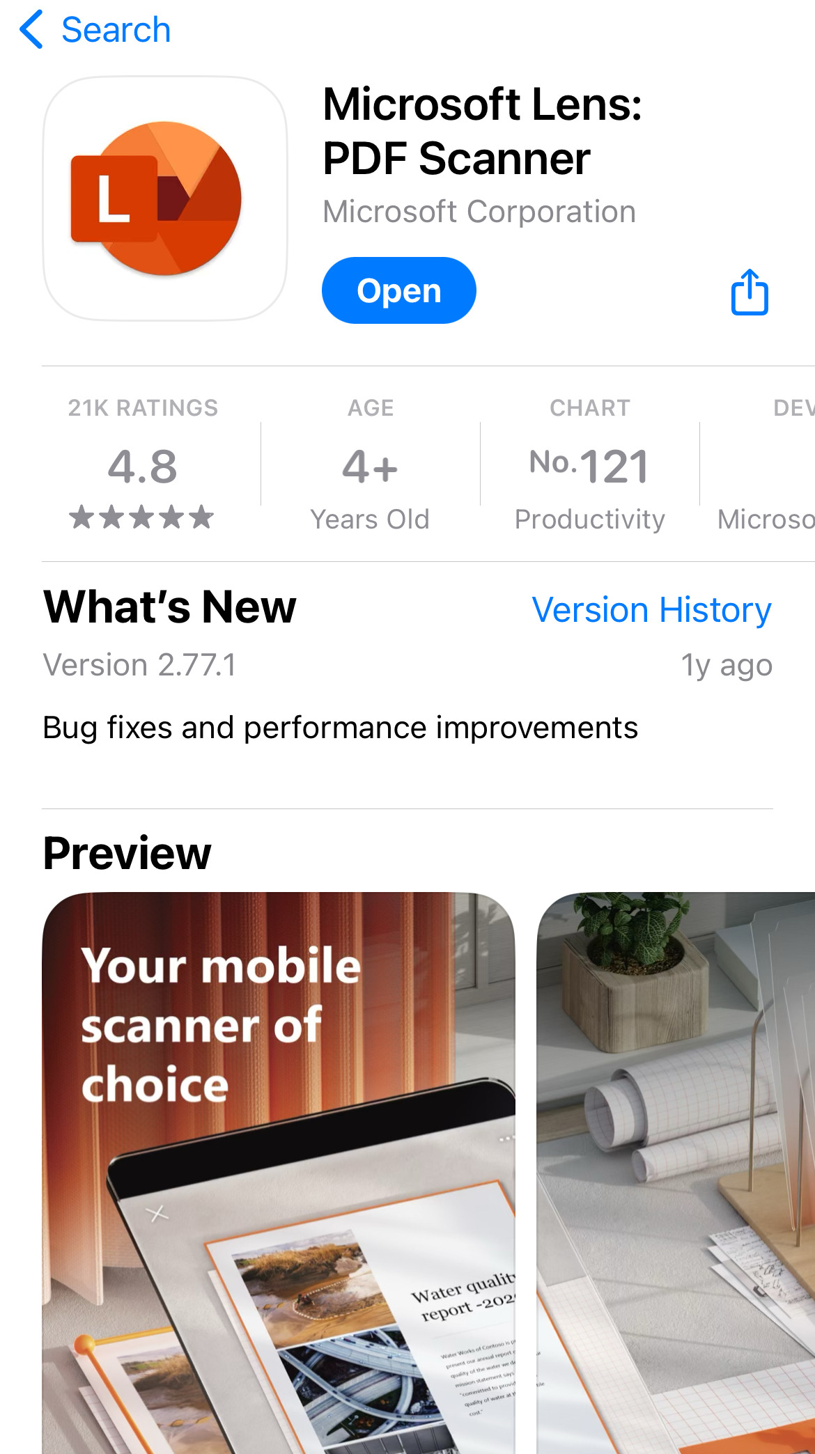 무료스캔어플 Microsoft lens: PDF scanner