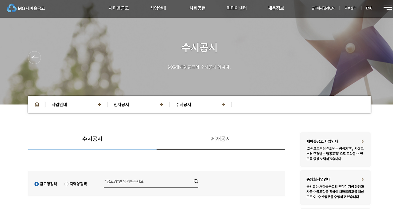 새마을금고 정기공시 수시공시 확인하는 법 (부실금고 지점 찾는법)