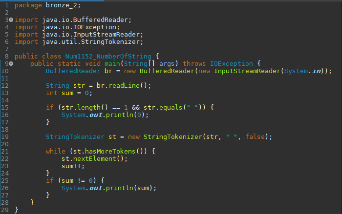 JAVA[자바] - 백준 1152(Backjoon 1152) 공백 다루기 / 문자의 개수