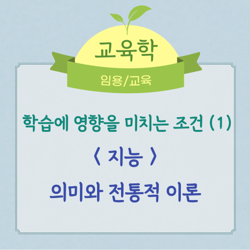교육심리 연령별 발달 외 학습에 영향을 미치는 조건 1 지능 의미와 전통적 이론