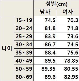 허리사이즈표 허리둘레(인치 계산법, 인치변환)