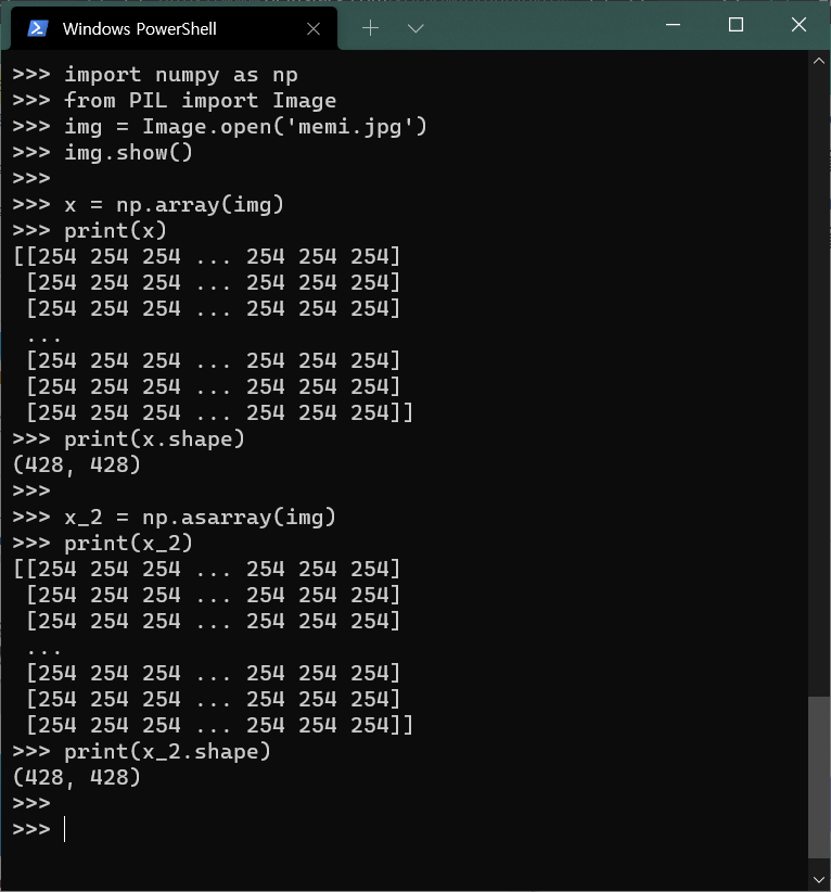 [ Python / PIL ] PIL 이미지, Numpy 배열 변환 및 저장 ( Image.fromarray(), np.array(), np.asarray() )