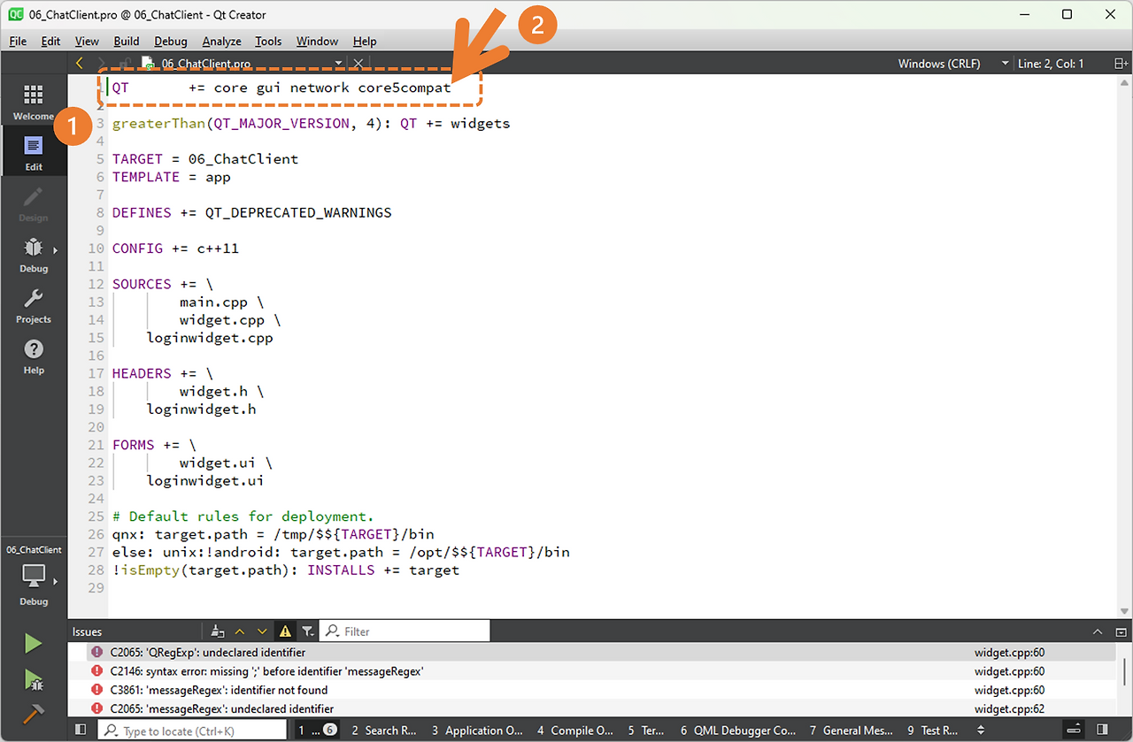 C2065: 'QRegExp': undeclared identifier