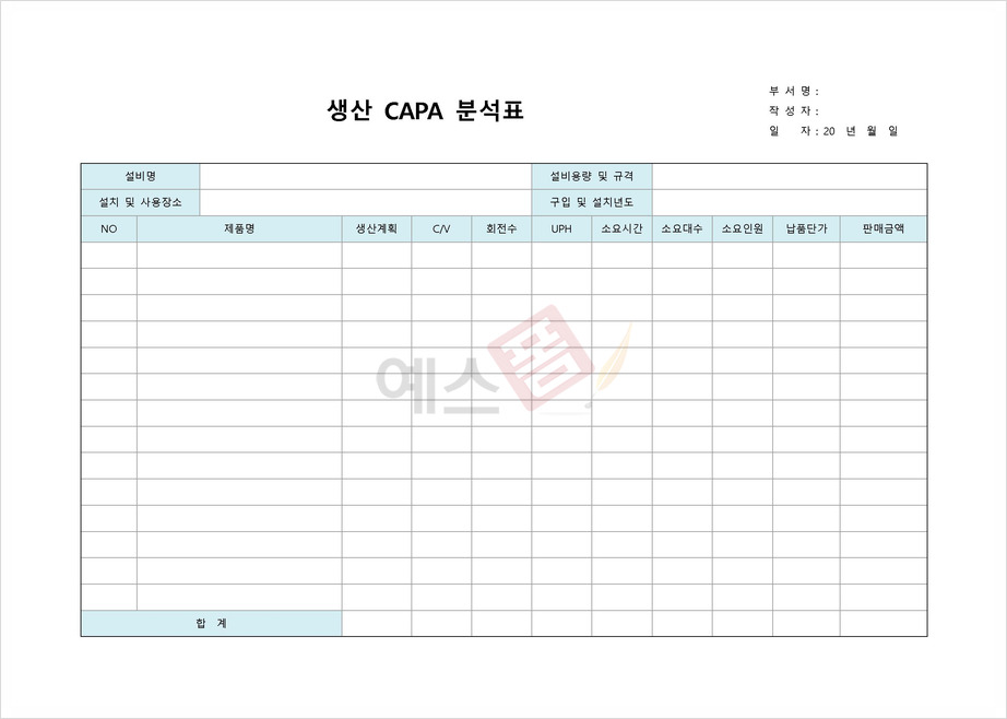 Capa의 뜻과 계산법 알아보기 Capa 분석표 양식