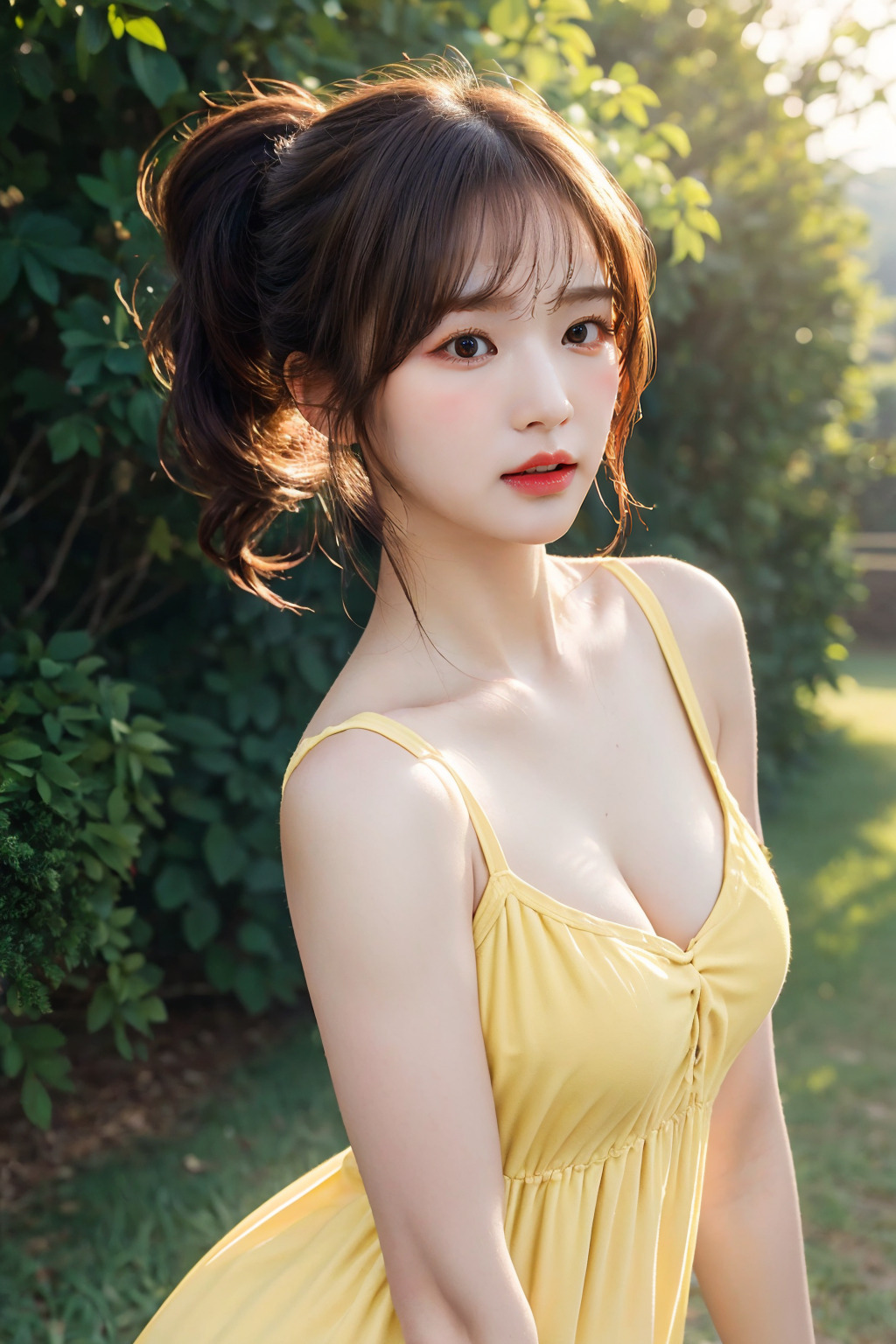 여성스러운 노란색 선드레스 입은 여자 Ai 사진 그림 4