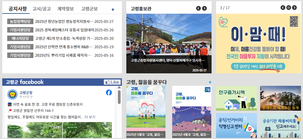 고령군청 홈페이지 (www.goryeong.go.kr/)