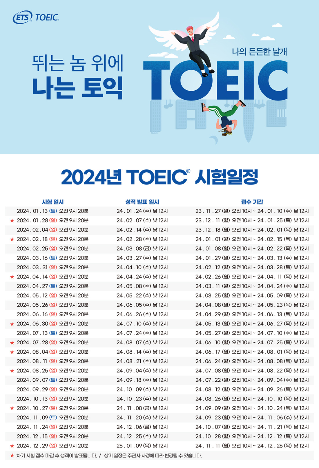 한국토익위원회 토익스토리 :: 갑진년 청룡의 해 토익 일정 떴다! 2024년 토익 시험 일정 확인하세요