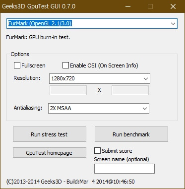 GpuTest - 비디오카드 안정성 테스트 프로그램
