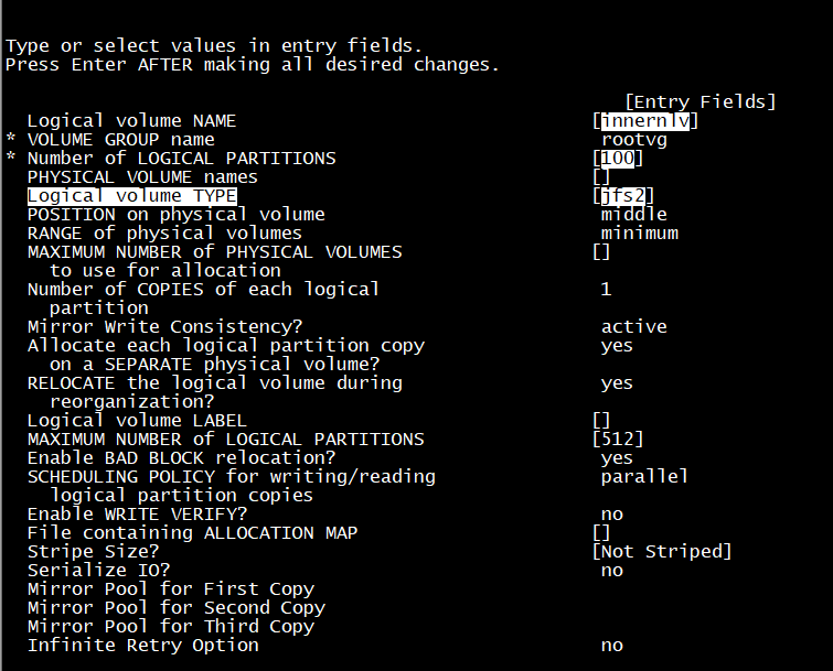 AIX LV 생성 방법 (smitty를 이용한 방법)