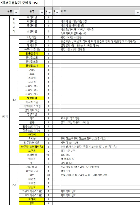 미용사피부자격증 실기 접수출제기준준비물