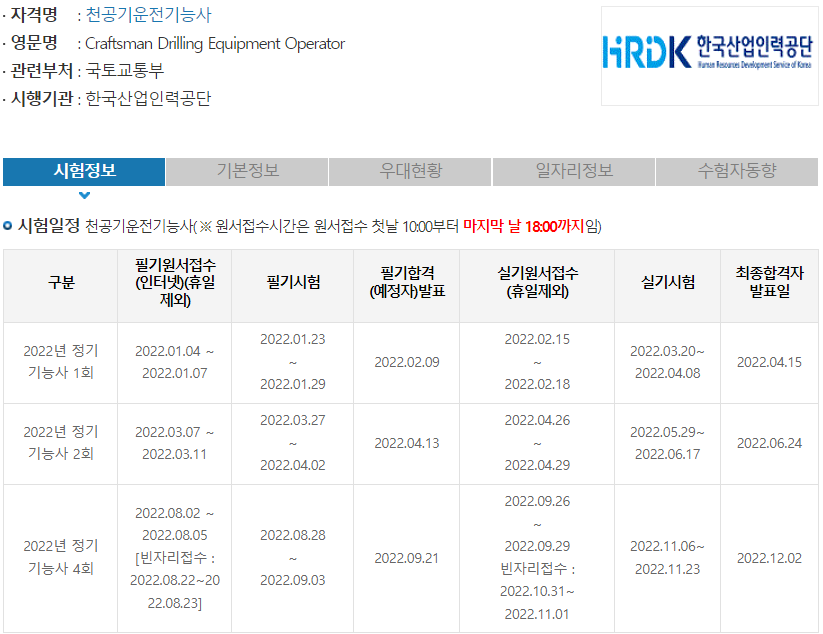 천공기운전기능사 시험일정 합격률 정보 시험문제