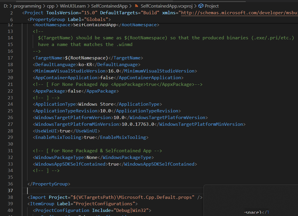 C++/WinUI 3 : None packaged & SelfContained 프로그램 생성