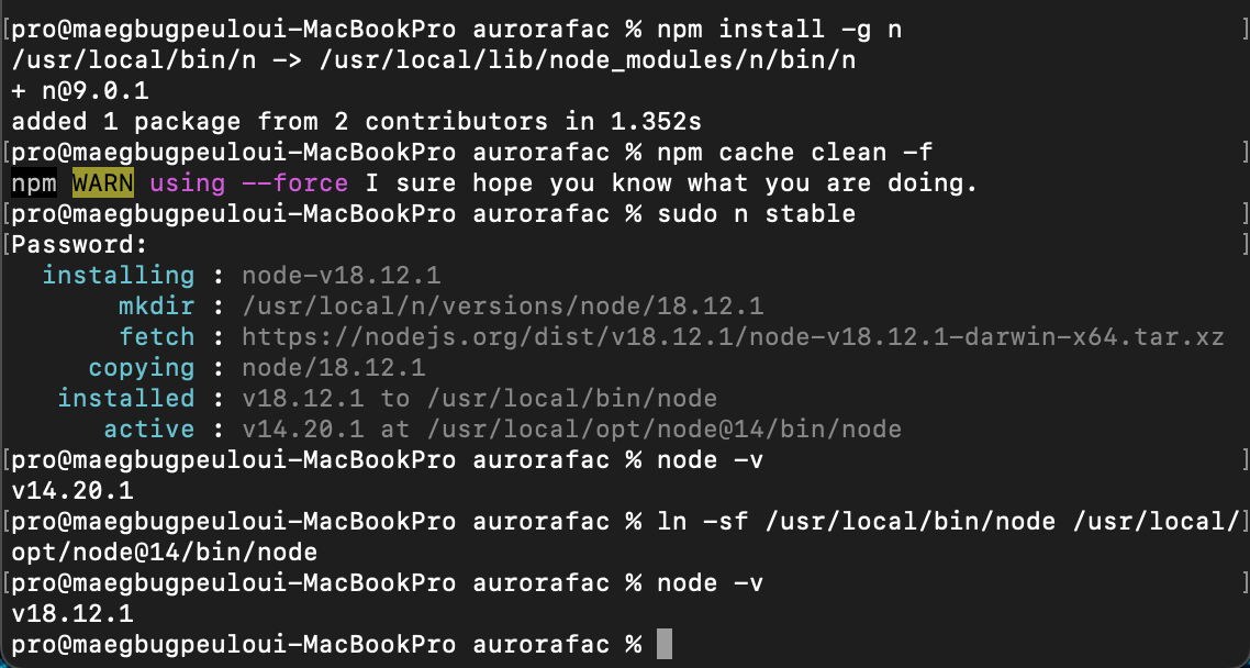 [error] node.js 최신stable버전 설치및 installed된 노드 위치와 active된 노드의 위치다른경우