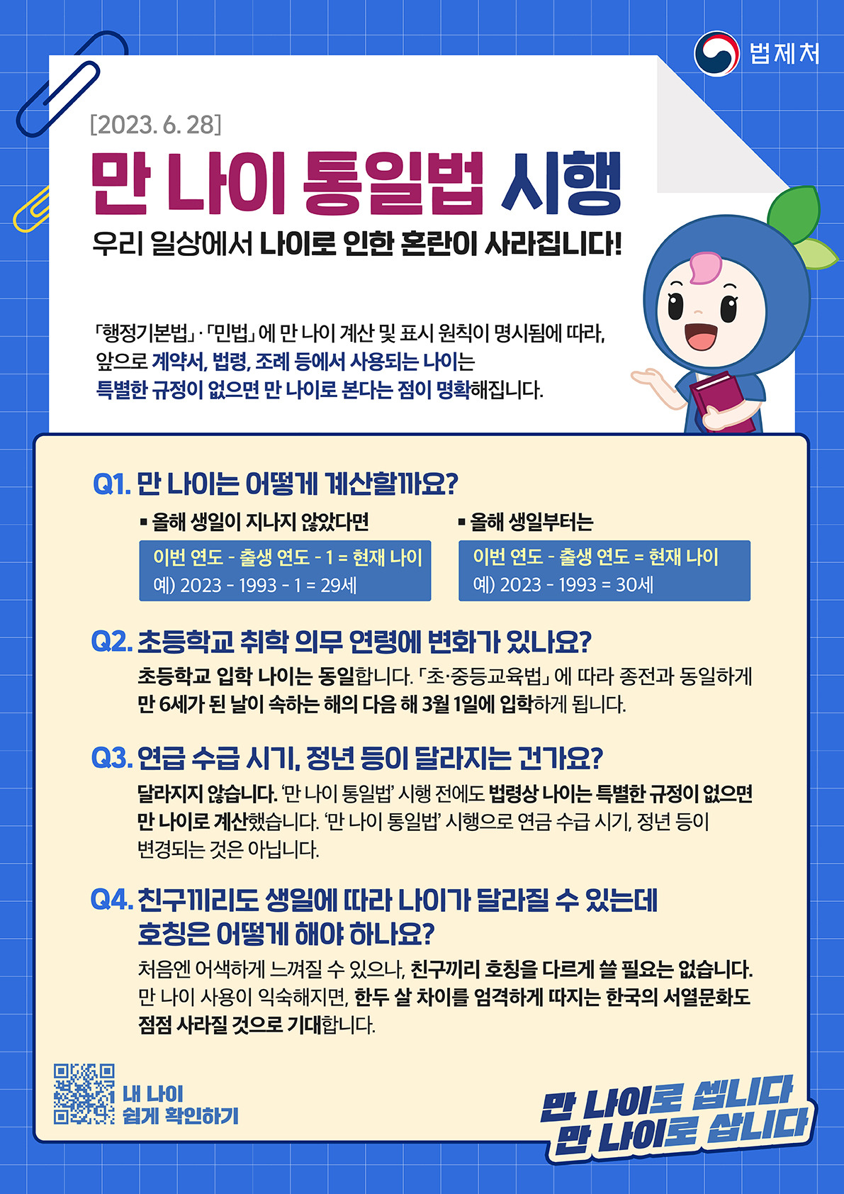 만 나이 통일법 시행 안내2023년 6월 28일 시행