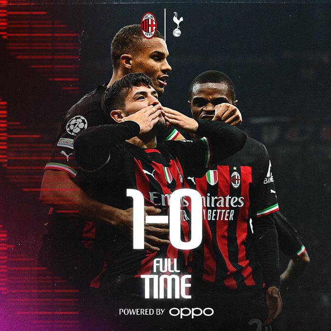 [UCL 16강] '디아즈 결승골' AC 밀란, 토트넘에 1-0 승리. 손흥민 80분