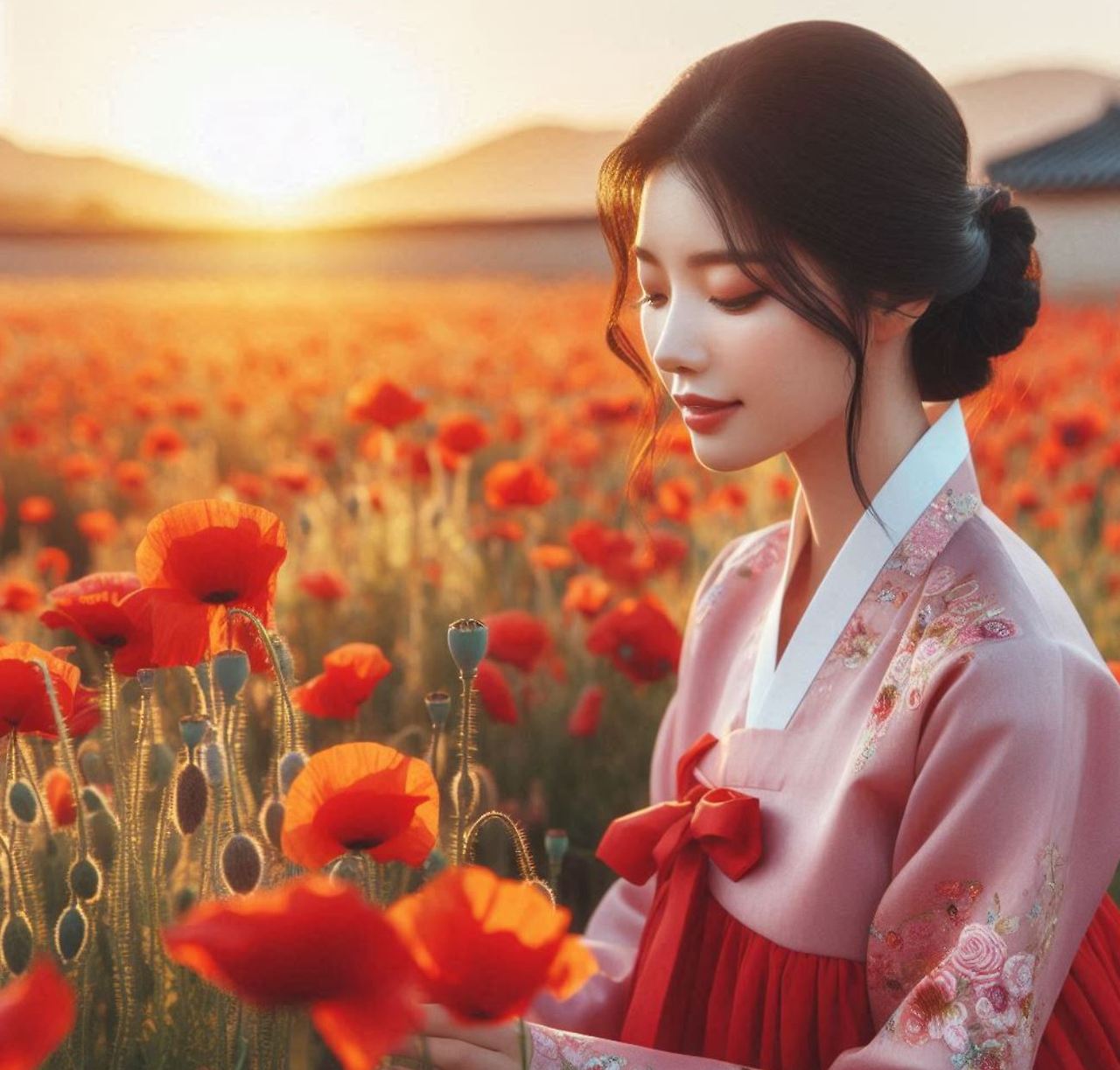 붉은 양비귀꽃 석양에 핀 붉은 양귀비꽃으로 사랑과 열정을 그린 시조