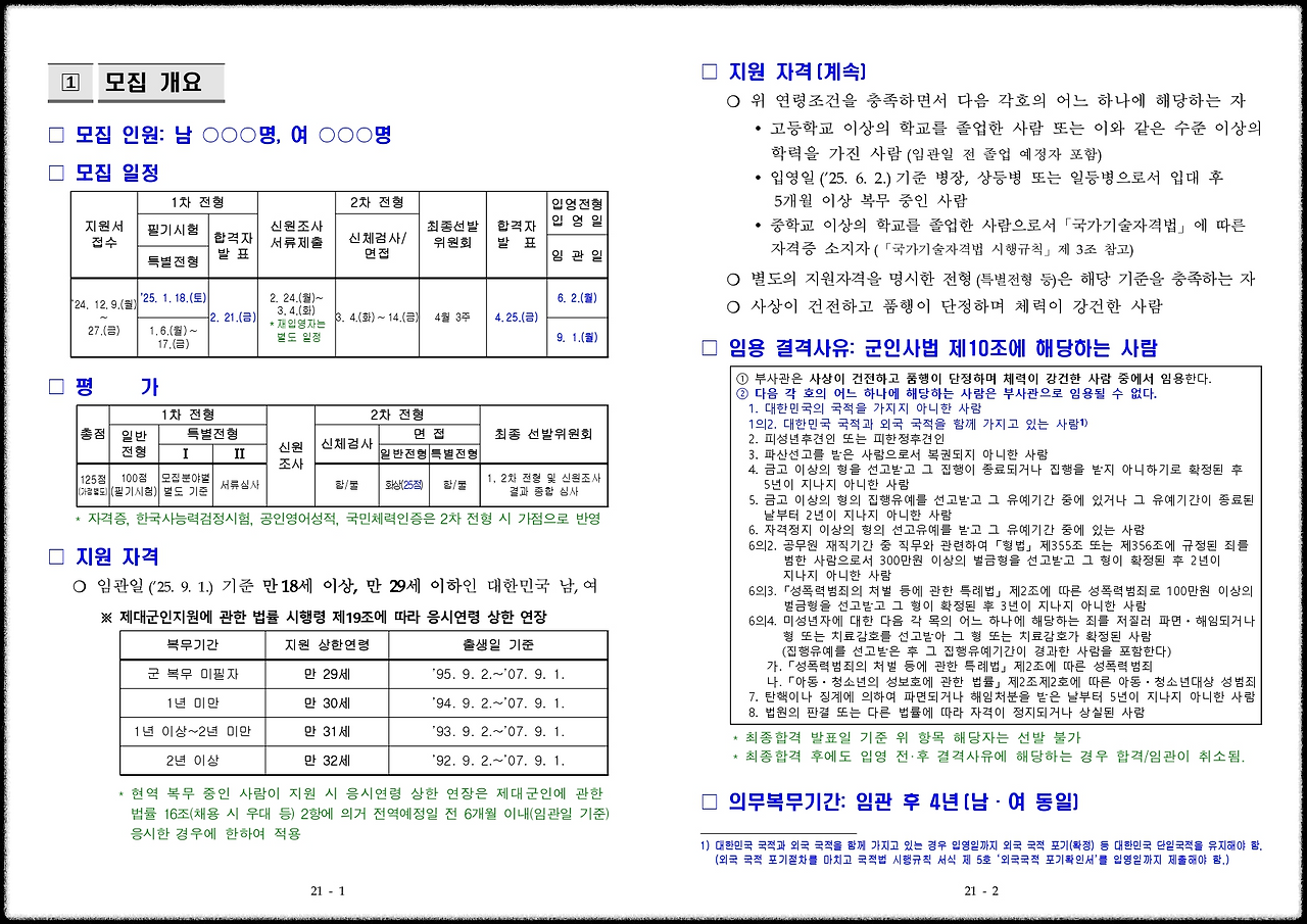 2025년 공군 부사관 제252기 모집계획 공고문 접수기간 필기시험 장려수당 등 정보입니다