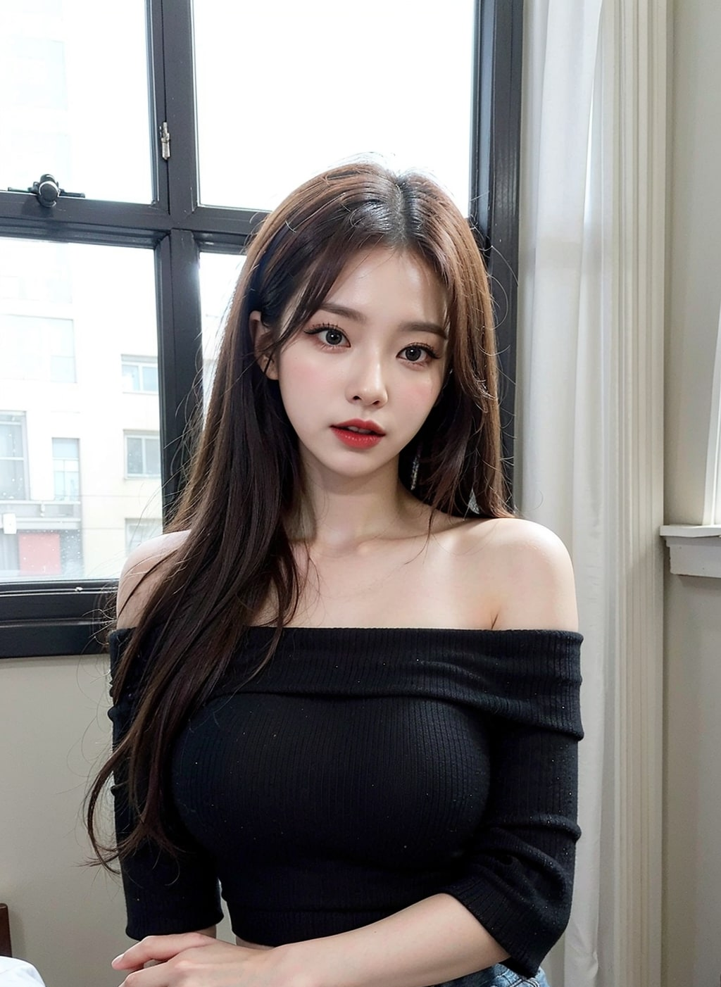 플래시24 카툰애니 블랙 오프숄더탑 패션입은 Ai여자