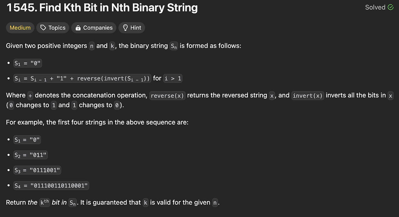 1545. Find Kth Bit in Nth Binary String
