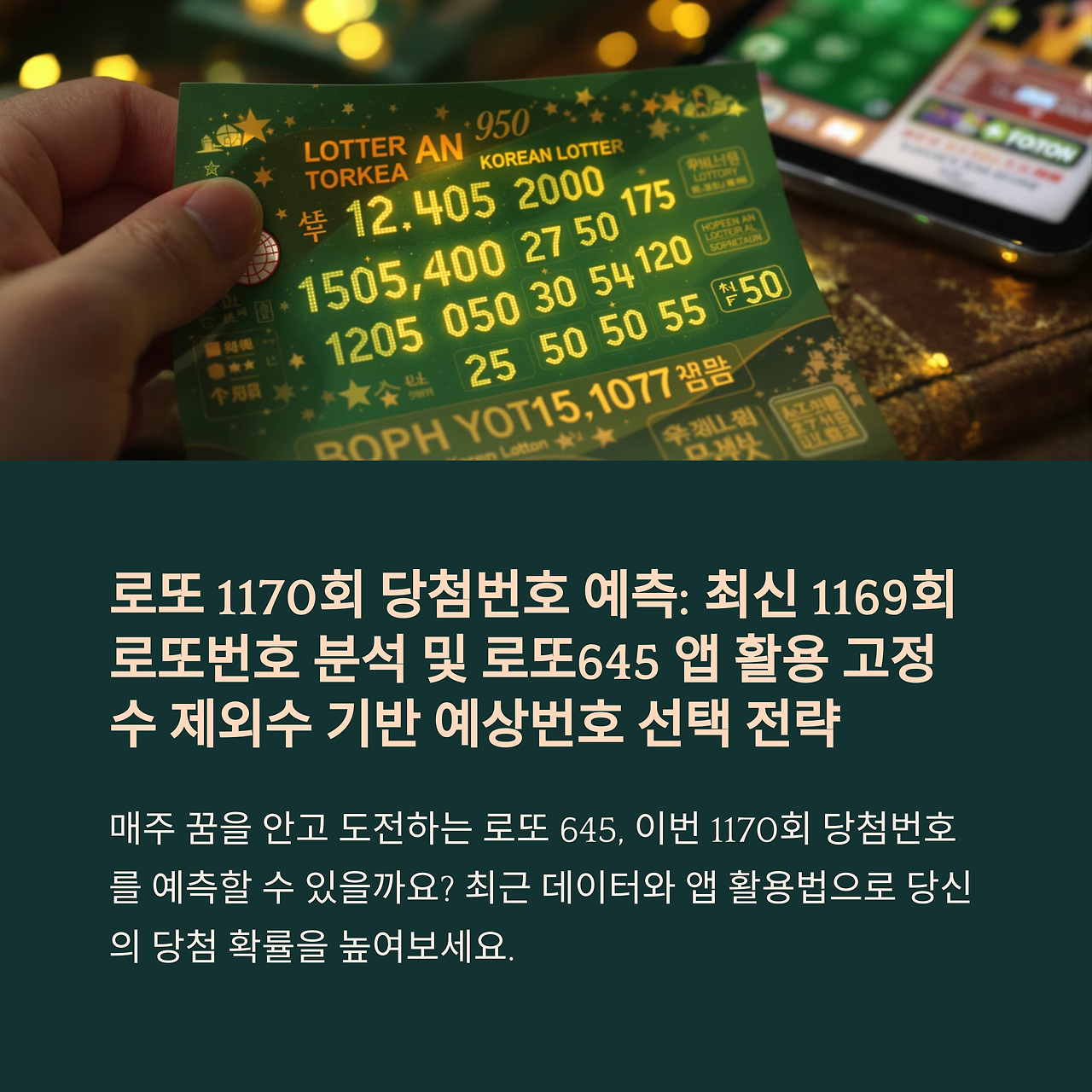 로또 1170회 당첨번호 예측 최신 1169회 로또번호 분석 및 로또645 앱 활용 고정수 제외수 기반 예상번호 선택 전략