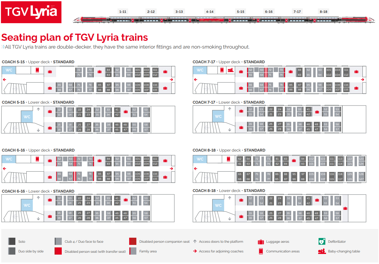 [쫑픽]고속열차 TGV Lyria 좌석 배치도 (seat map)