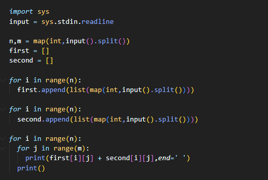 [백준 알고리즘] 2738번: 행렬 덧셈 (Python)