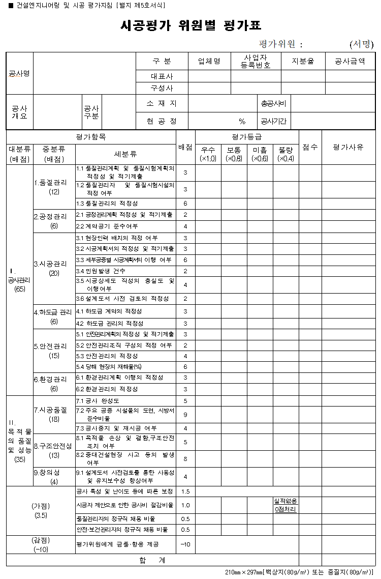 건설공사 건설엔지니어링 평가 및 시공평가의 기준 및 절차
