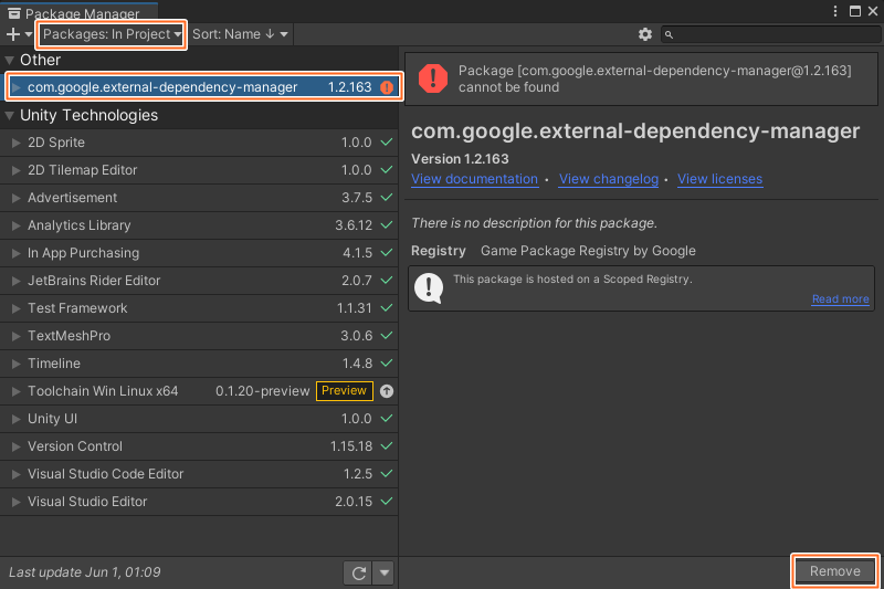 An error occurred while resolving packages: Project has invalid dependencies: com.google ...