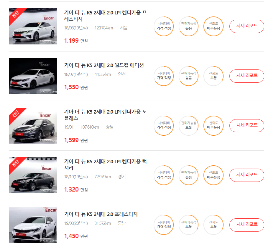 K5 중고차 가격 시세 연식별10년 23년 중고차 시세표 자동차보험 비교 사이트