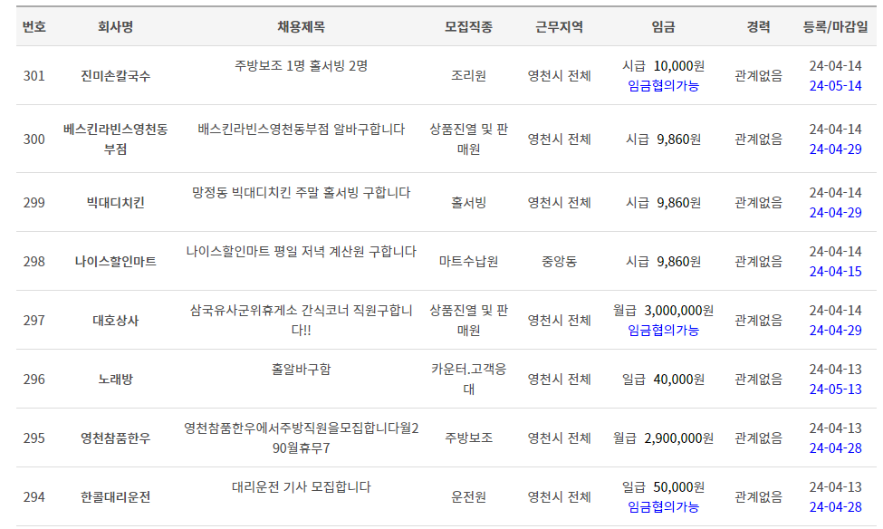 영천시청 구인구직 일자리 정보 바로가기