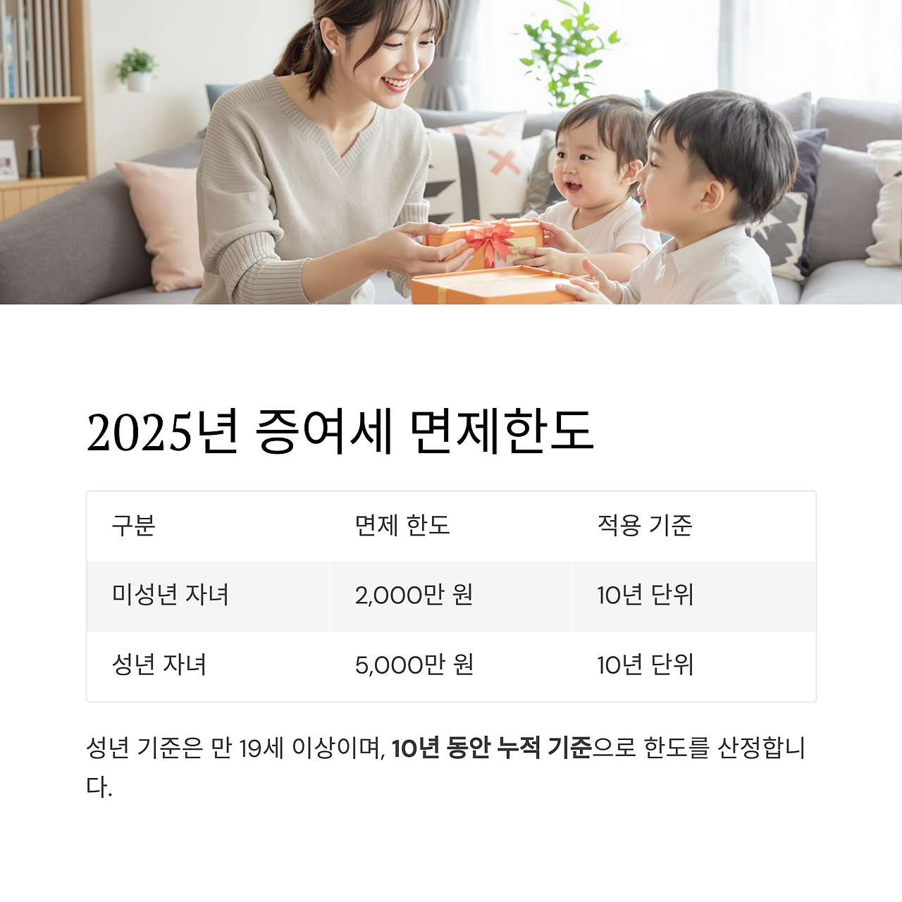 2025년 기준 부모 자식 간 증여세 세율과 면제한도 완전 정리