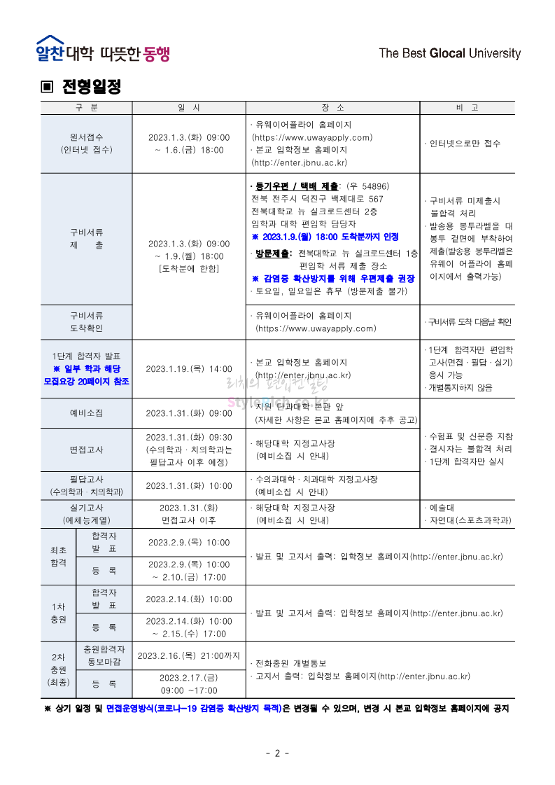 전북대 편입 2023학년도 모집요강 간편하게 보자