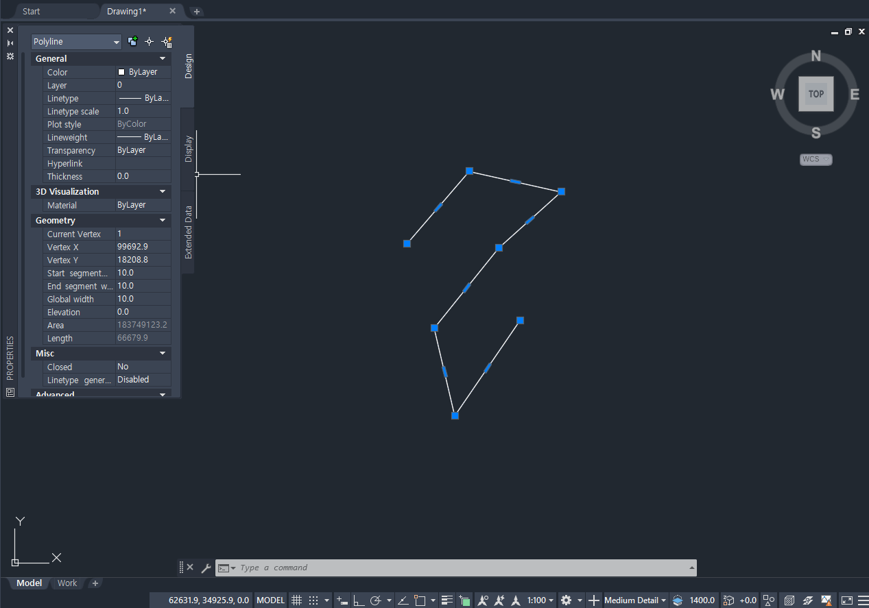 [AutoCAD] PolyLine폭 설정.