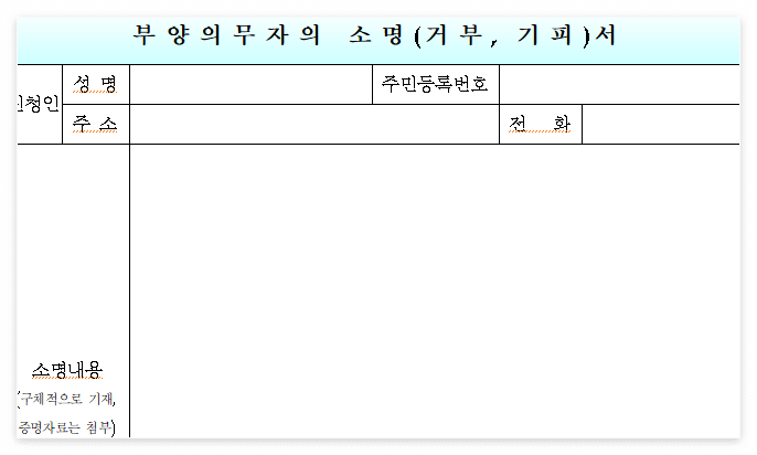 기초생활수급자 부양의무자 부양의무 기피 거부 소명서 작성