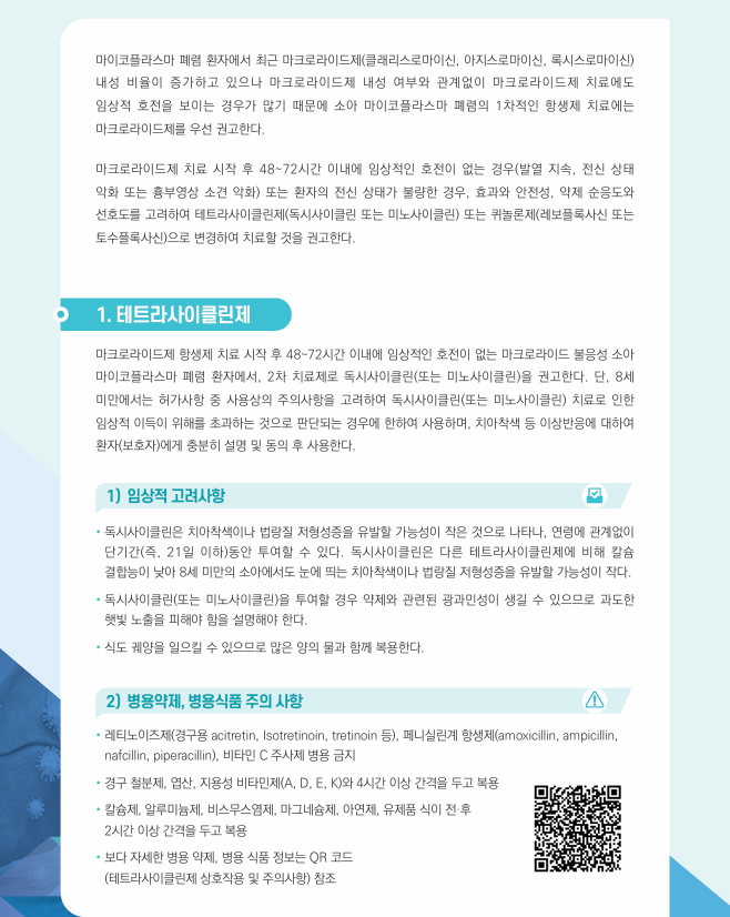 소아 마크로라이드 불응성 마이코플라스마 폐렴 항생제 치료 지침 2024질병관리청