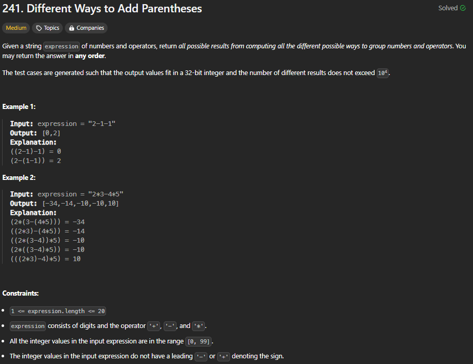 241. Different Ways to Add Parentheses