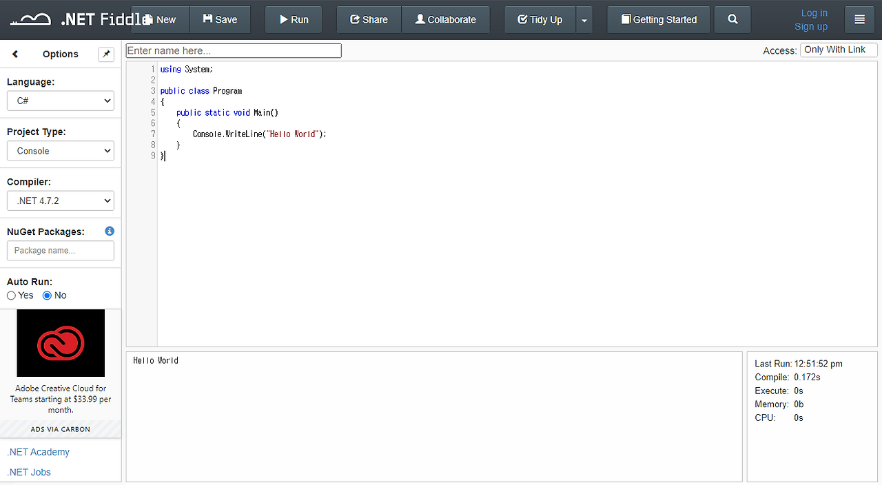 C# 온라인 컴파일러 .NET Fiddle