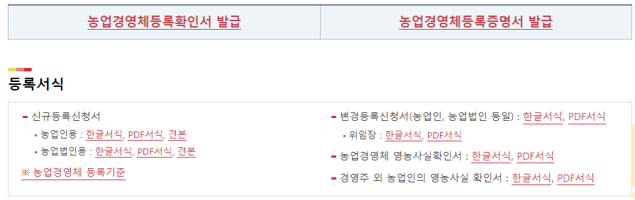 농업경영체 등록 조건 혜택 구비서류