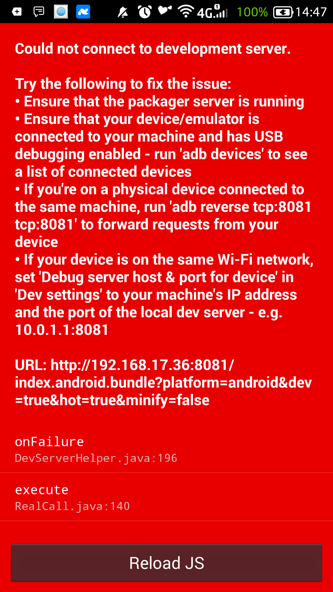 Could not connect to development server