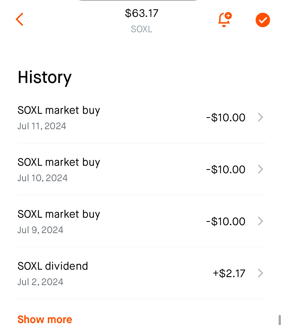 하루 10달러 SOXL 매수 중, 현재까지 수익