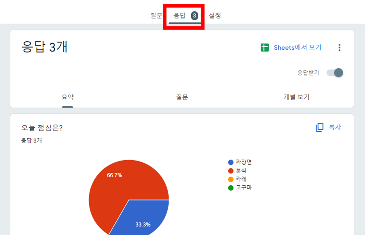 구글폼 설문지 응답 제출 확인방법과 시트로 바로 문서 만들기