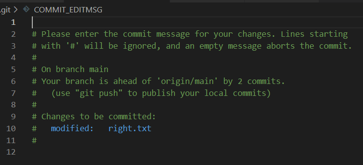 [git] vscode에서 커밋 시 COMMIT_EDITMSG 열릴 때 : 해결 방법