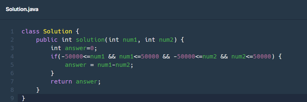 ReviewCoding :: [프로그래머스/Java] Lv.0 두 수의 차