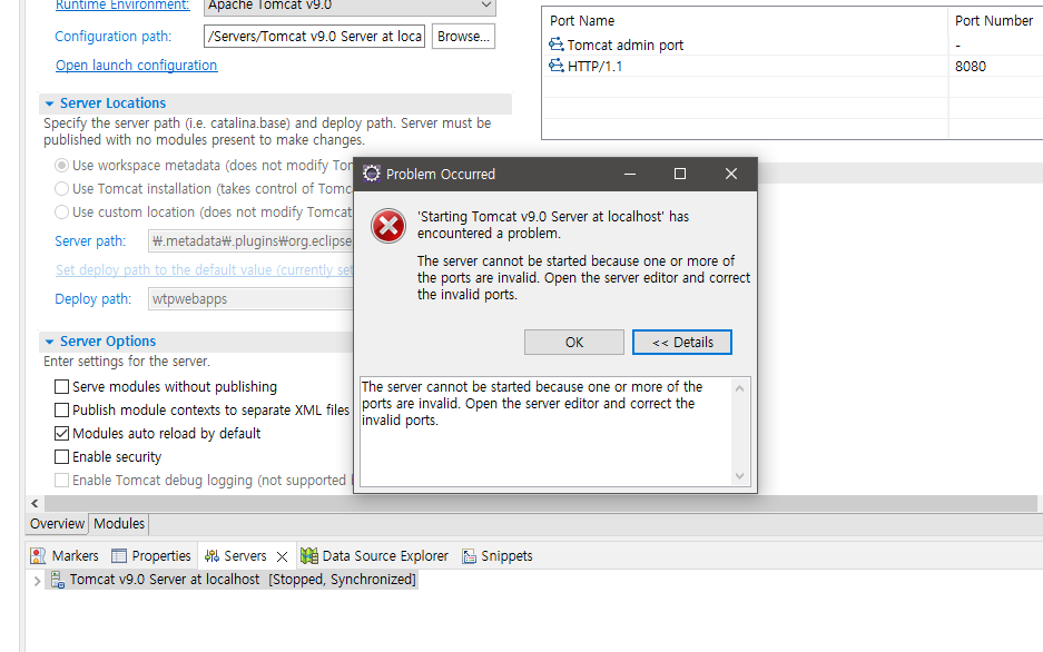 톰캣 에러 조치방법(The server cannot be started because one or more of the ...