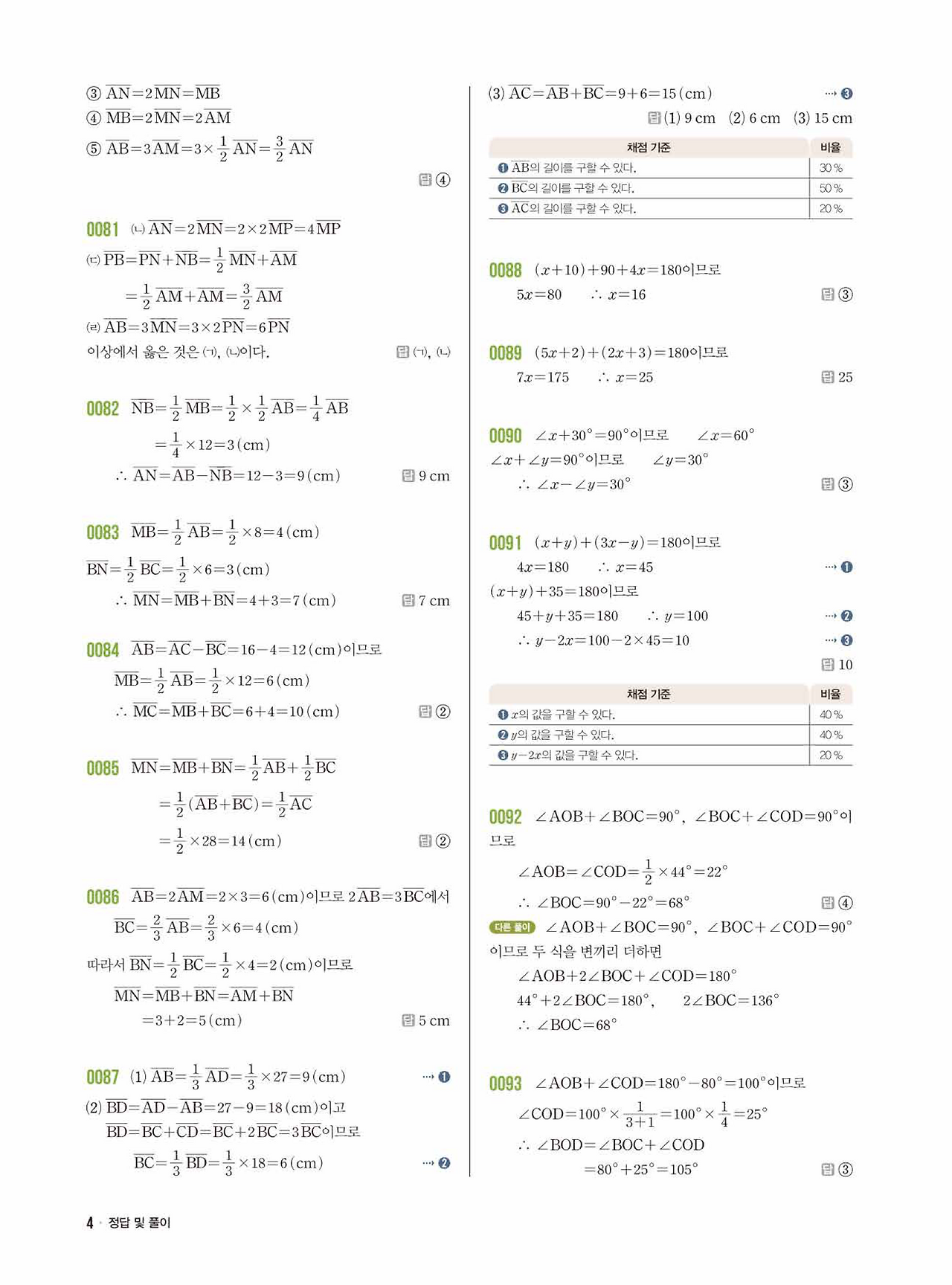 2025 최신 개정 라이트쎈 중등 1학년 2학기1 2 답지 해설 풀이 완벽 정리 바로보는 사진답지 모바일최적화